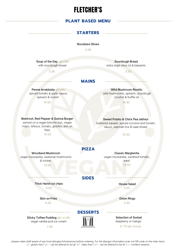 VEGAN MENU – Fletcher's
