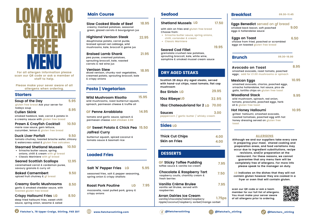 GLUTEN FREE MENU – Fletcher's
